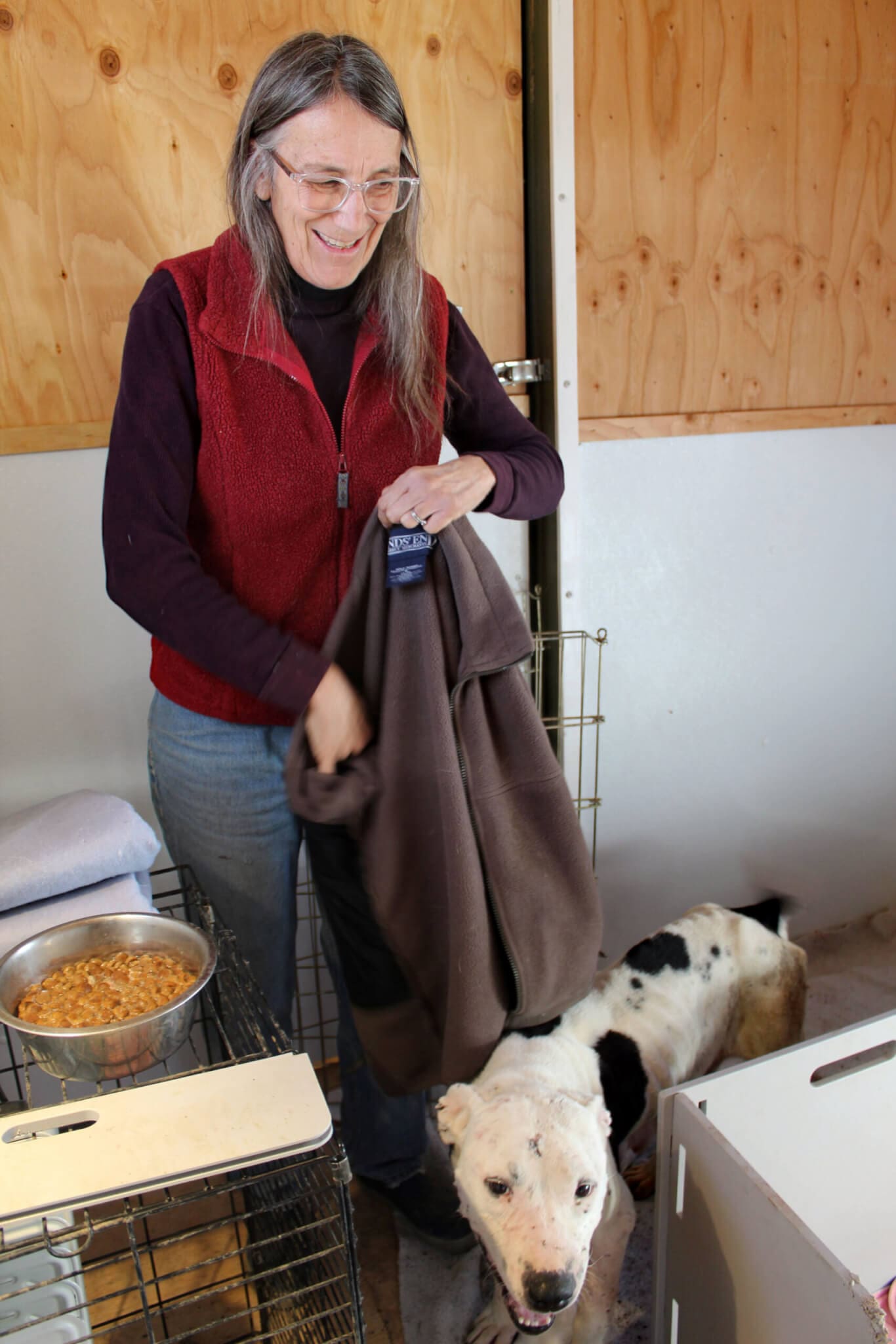 Emaciated dog safe with litter of 6 pups at Rescue Ranch Sanctuary